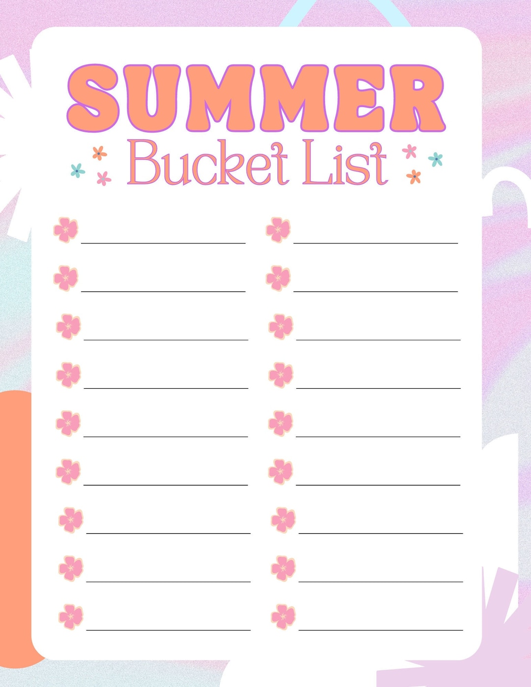 Summer Bucket List Templates! - Etsy