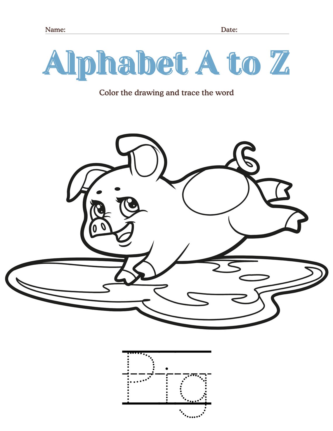 A to Z Color and Trace Alphabet Book! Color the Drawing and Trace the ...