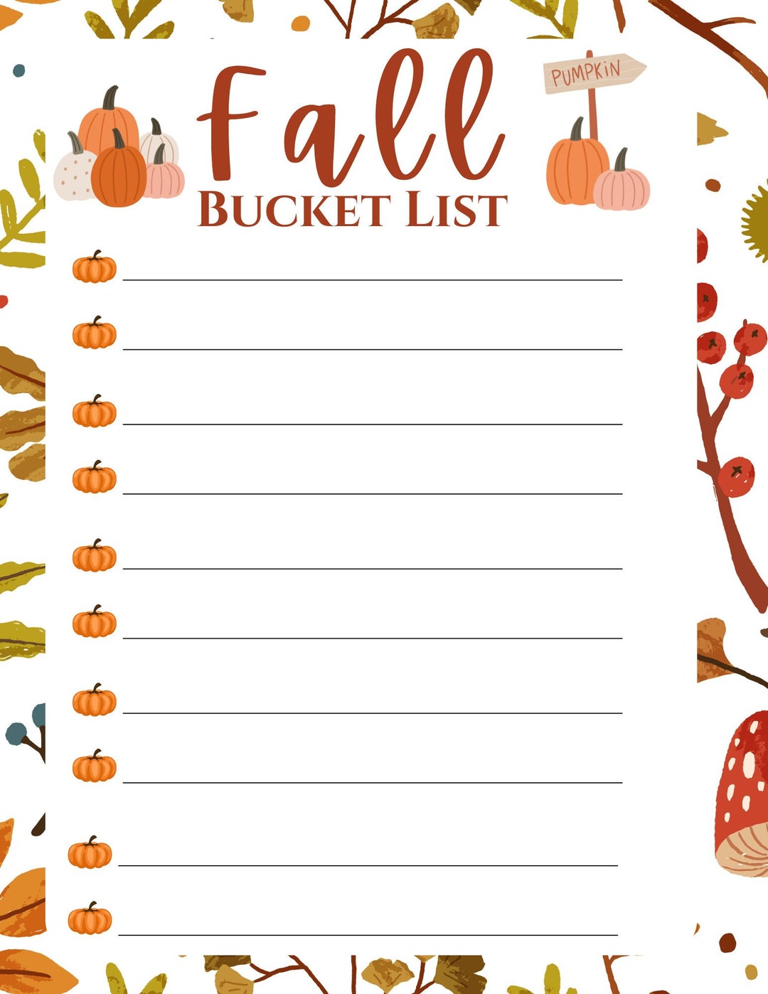 Fall Bucket List Template! 4 Different Template Options of Fall Themed Bucket Lists. - Etsy