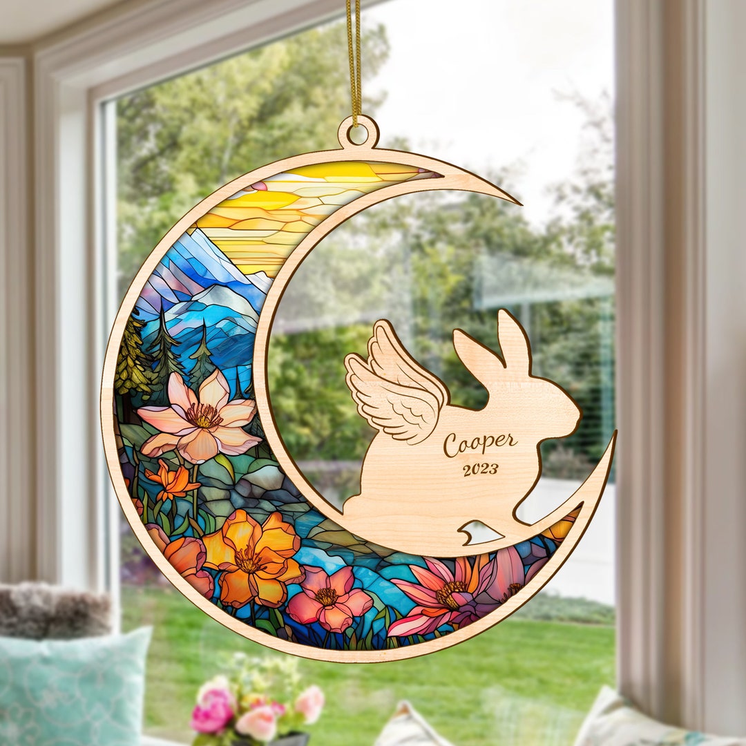 Personalized Rabbit Heaven Wings Memorial Suncatcher, Pet Loss Sympathy ...