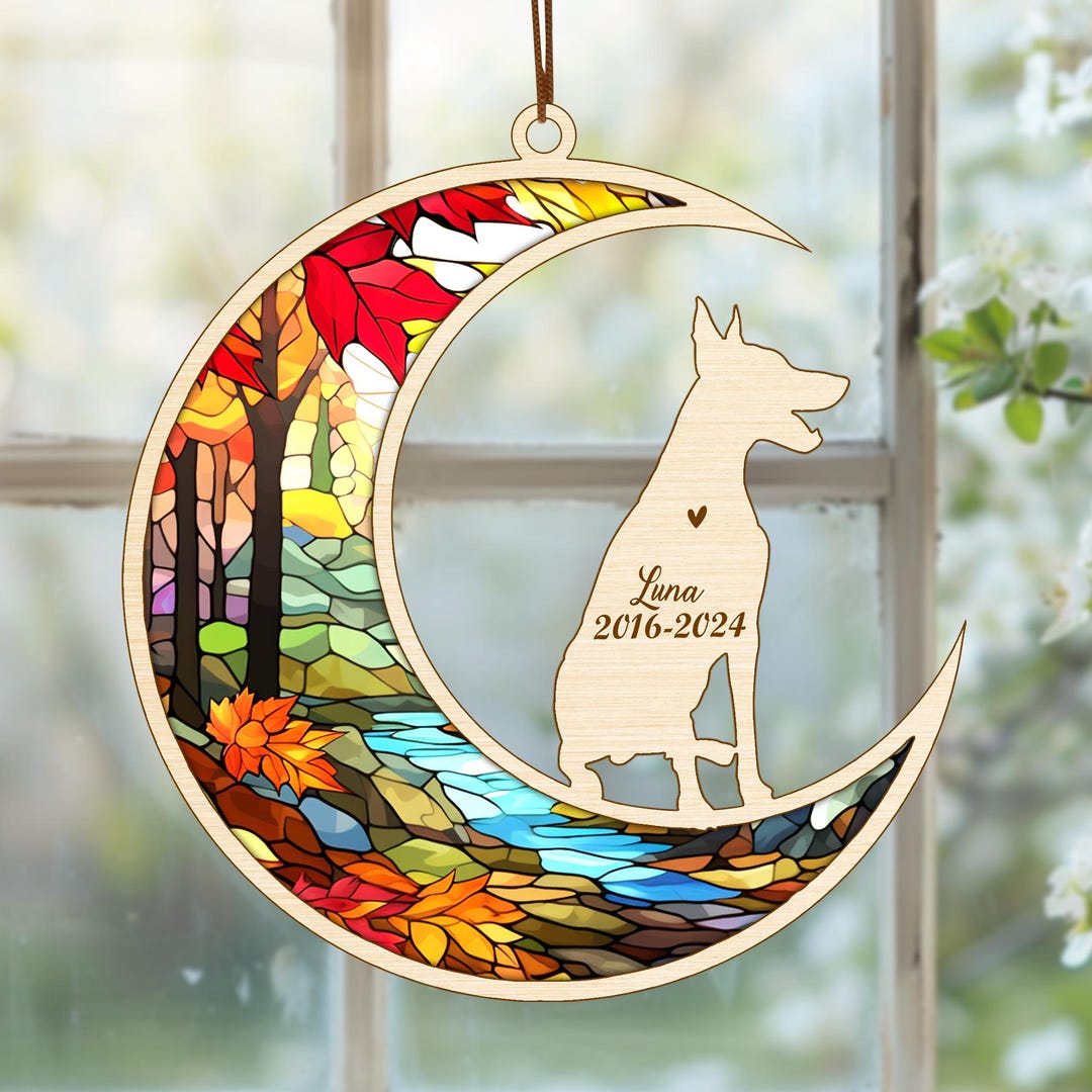 Personalized Doberman Dog Memorial Wooden Suncatcher, Pet Loss Sympathy ...