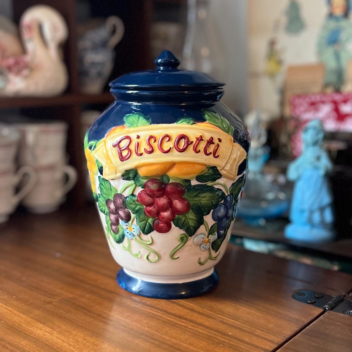 Vintage Hand Painted Ceramic Italian Cookie Jar Fruit Motif Kitchen ...