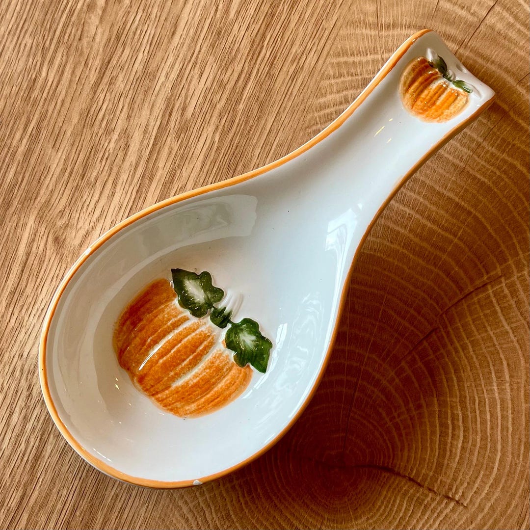 Hand Painted Pumpkin Spoon Rest | Fall Ceramic Spoon Holder | Cottage ...