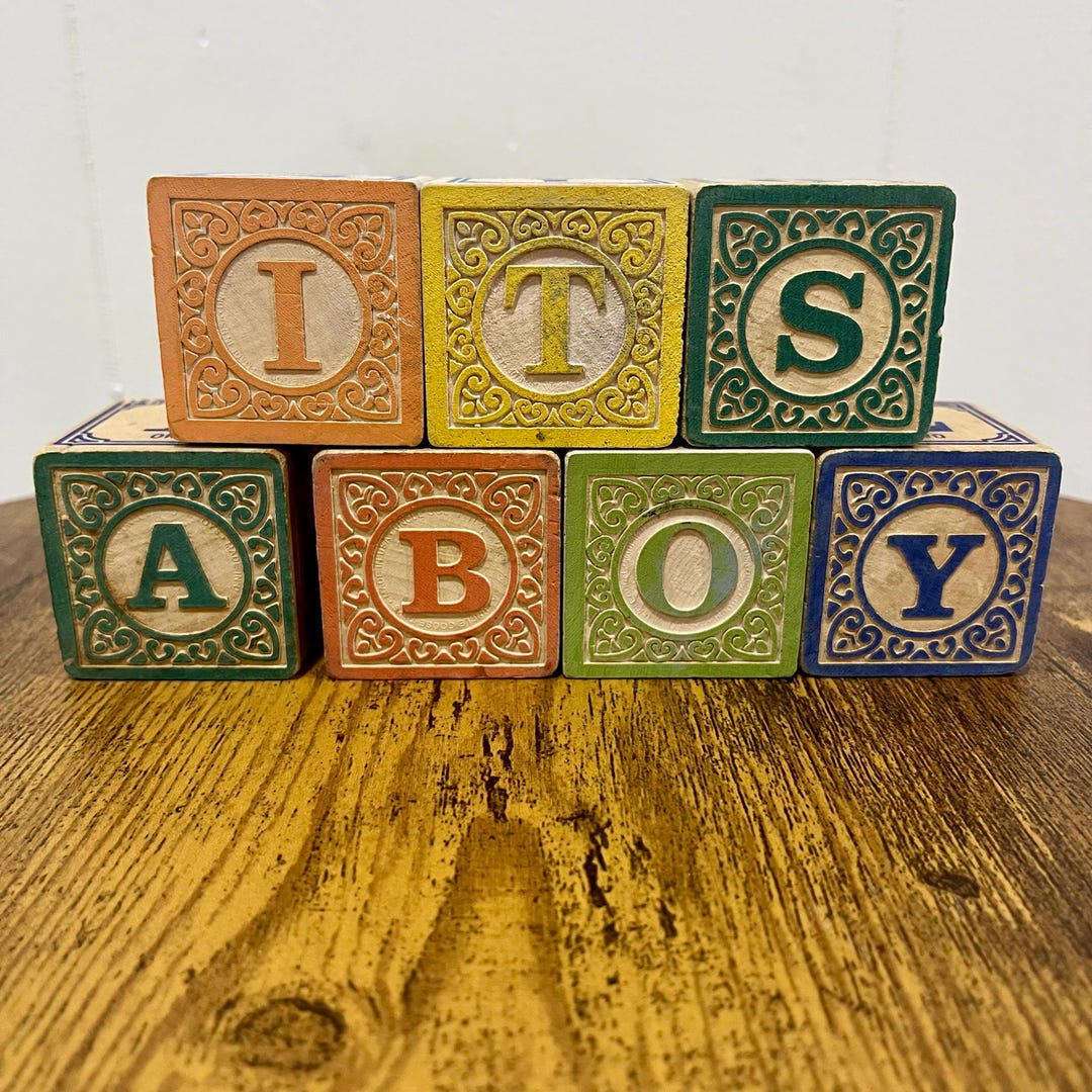 It’s a Boy Vintage Wooden Block Display — Baby Shower Centerpiece or ...