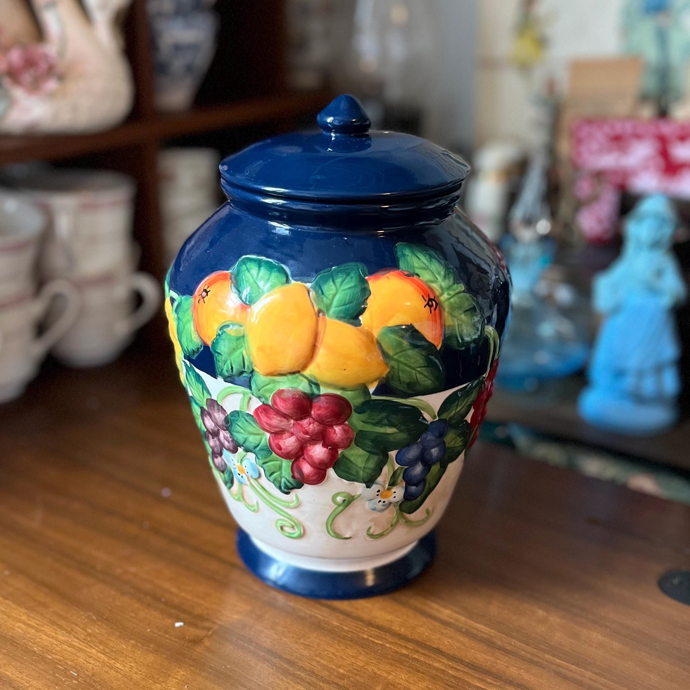Vintage Hand Painted Ceramic Italian Cookie Jar Fruit Motif Kitchen ...