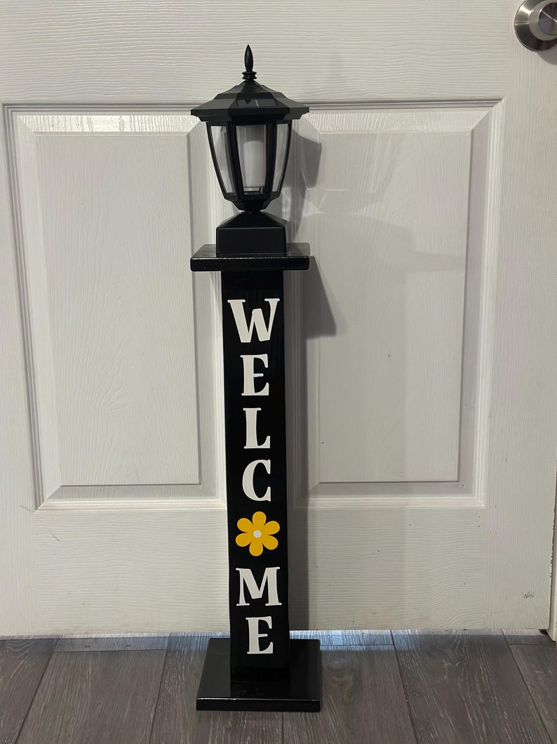 Handmade Wooden Welcome Sign Post With Solar Light: Porch Decor - Etsy