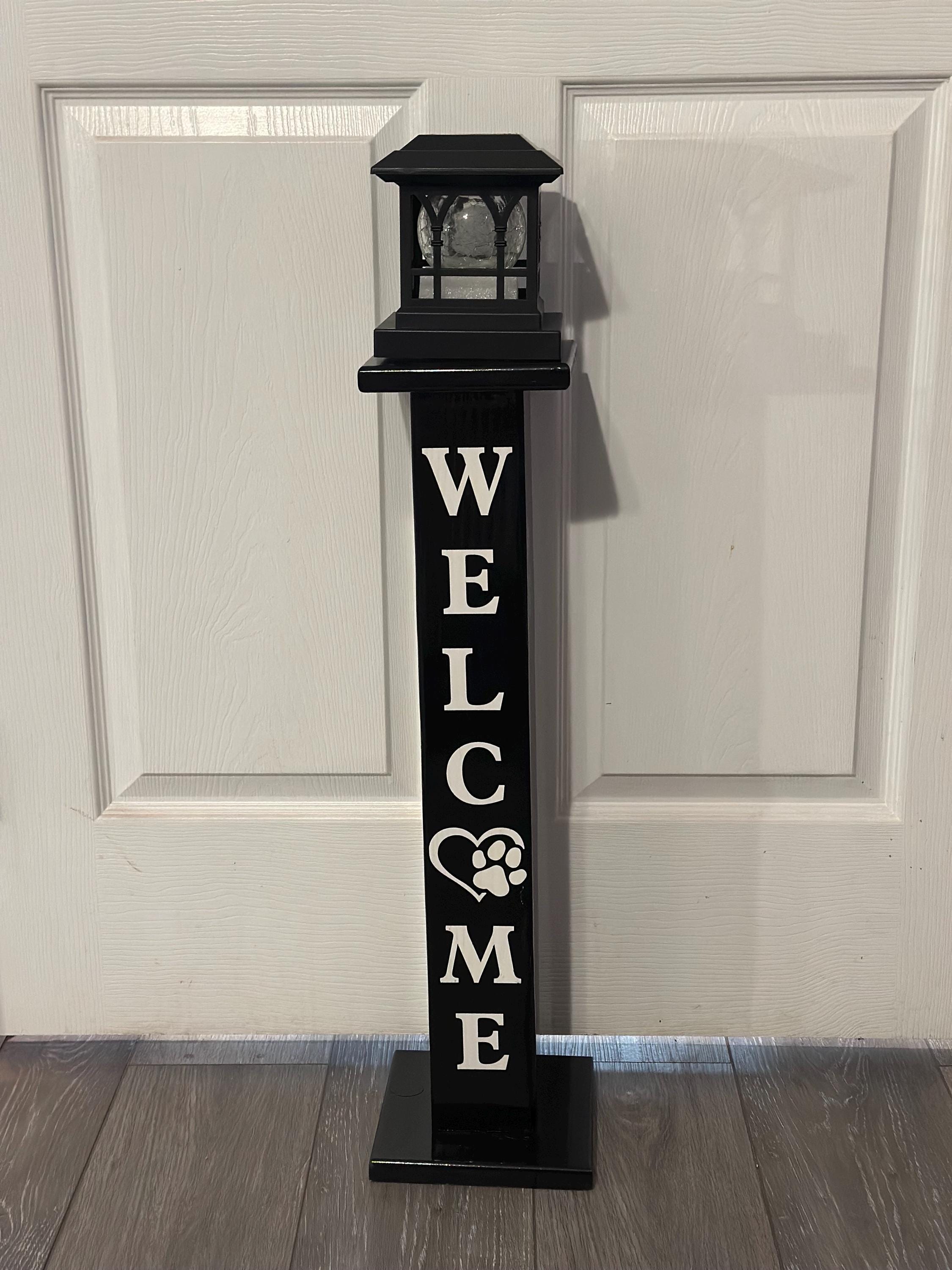 Handmade Wooden Welcome Sign Post With Solar Light: Porch Decor - Etsy