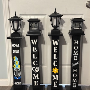 Handmade Wooden Welcome Sign Post With Solar Light: Porch Decor - Etsy