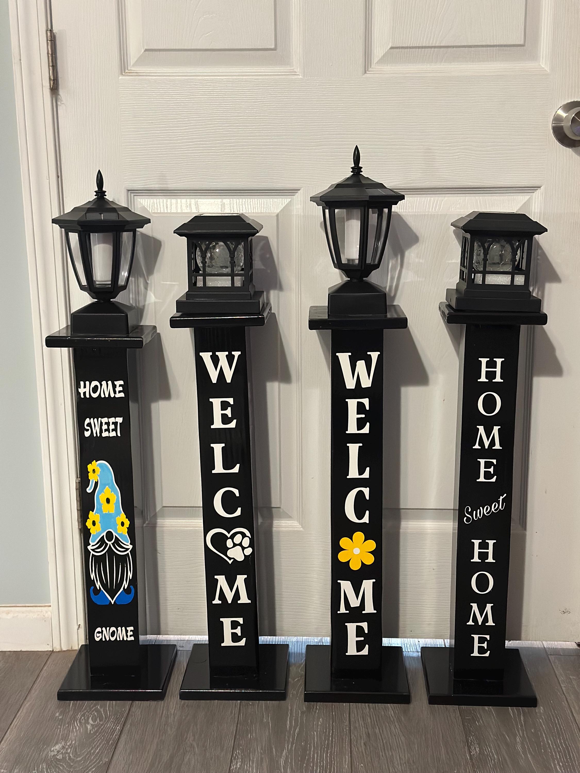 Handmade Wooden Welcome Sign Post With Solar Light: Porch Decor - Etsy