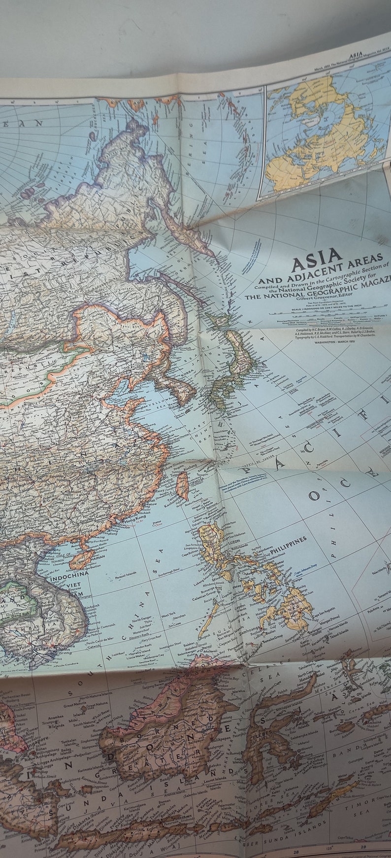 Vintage Large Asia Map National Geographic 1951 - Etsy