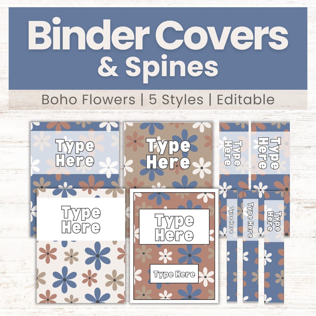 Binder Covers & Spines | Editable | Boho Flowers | Template | Printable ...