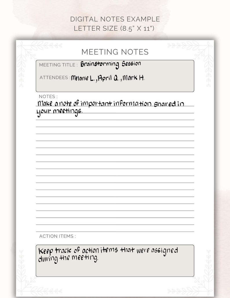 Printable Beige Meeting Notes Template Meeting Minutes Office Notes ...