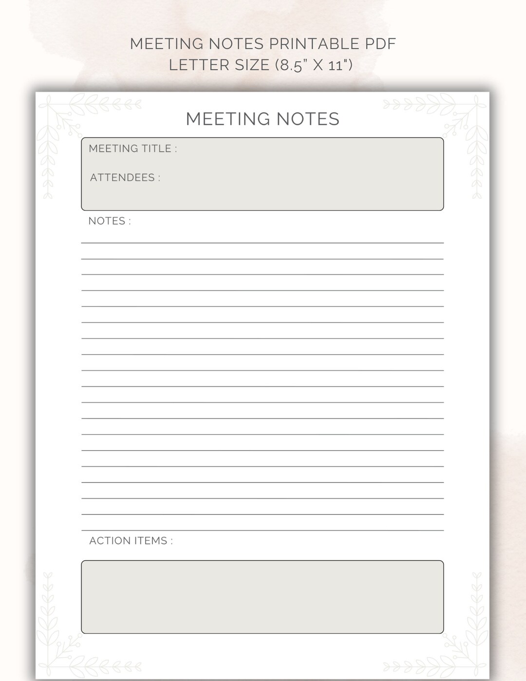 Printable Beige Meeting Notes Template Meeting Minutes Office Notes ...