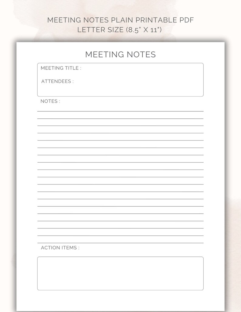 Printable Plain Meeting Notes Template Meeting Minutes Office Notes ...