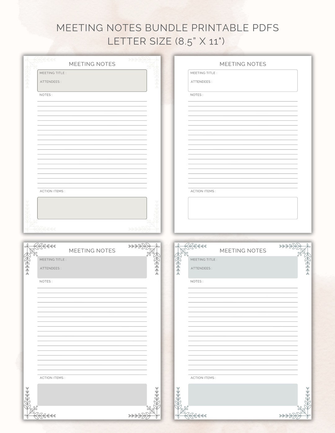 Printable Meeting Notes Template Bundle Meeting Minutes Office Notes ...