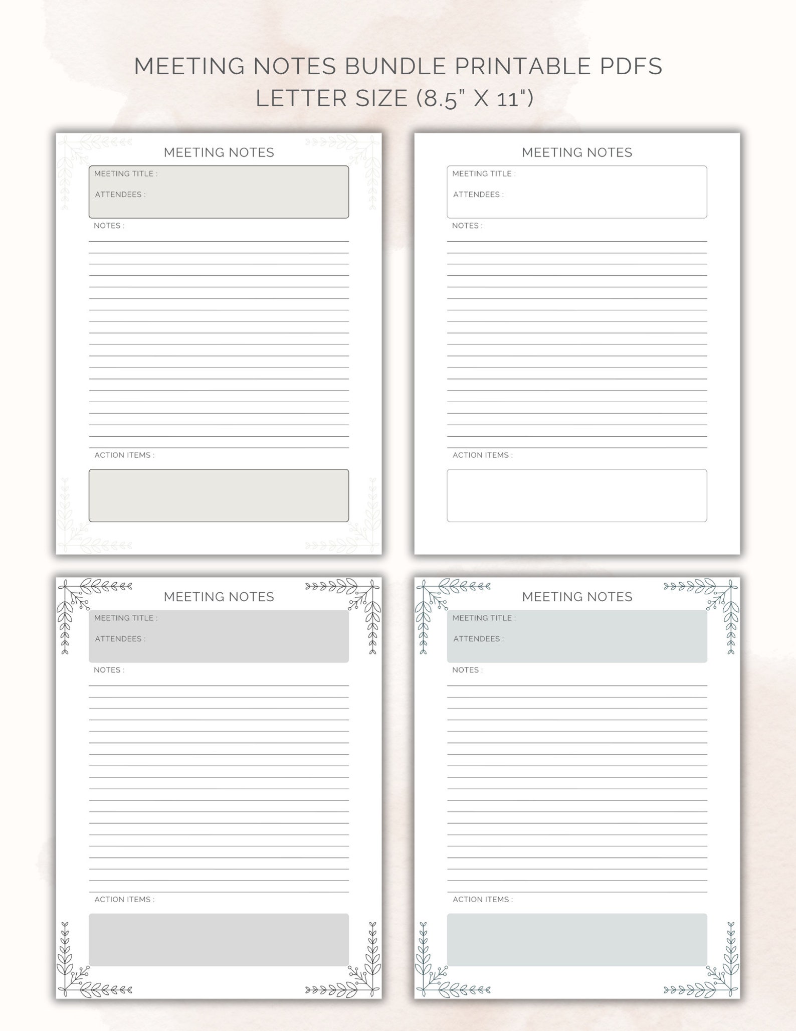 Printable Meeting Notes Template Bundle Meeting Minutes Office Notes ...