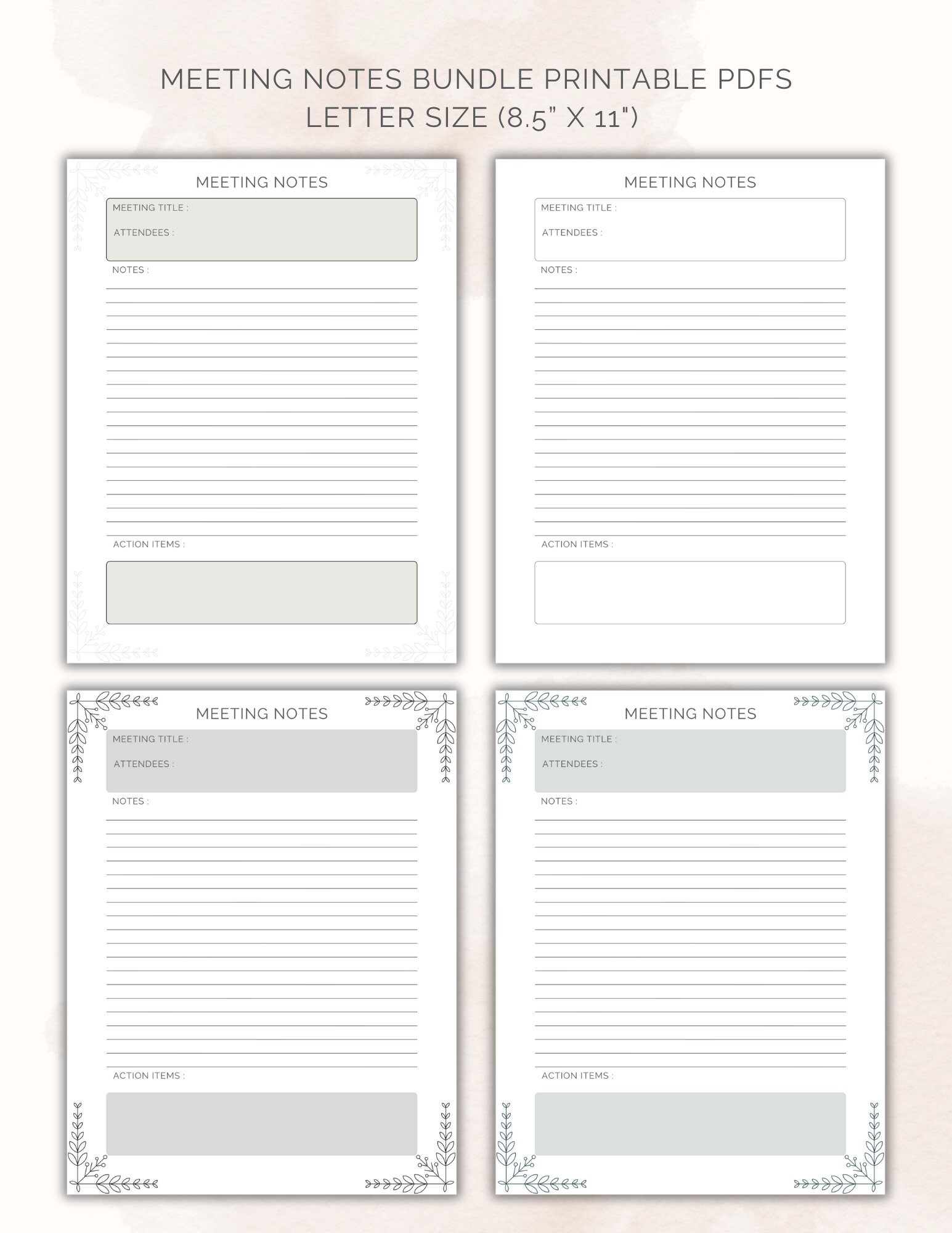 Printable Meeting Notes Template Bundle Meeting Minutes Office Notes ...