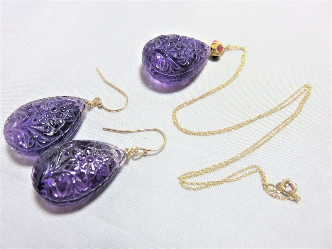 SALE 30% OFF Natural Purple Prasialite Amethyst Carved Pear Briolettes ...