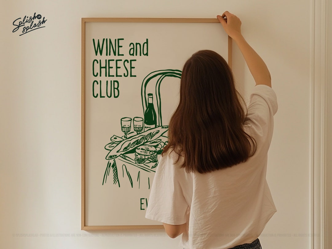 Vintage Wine and Cheese Club Poster Kitchen Wall Decor - Etsy