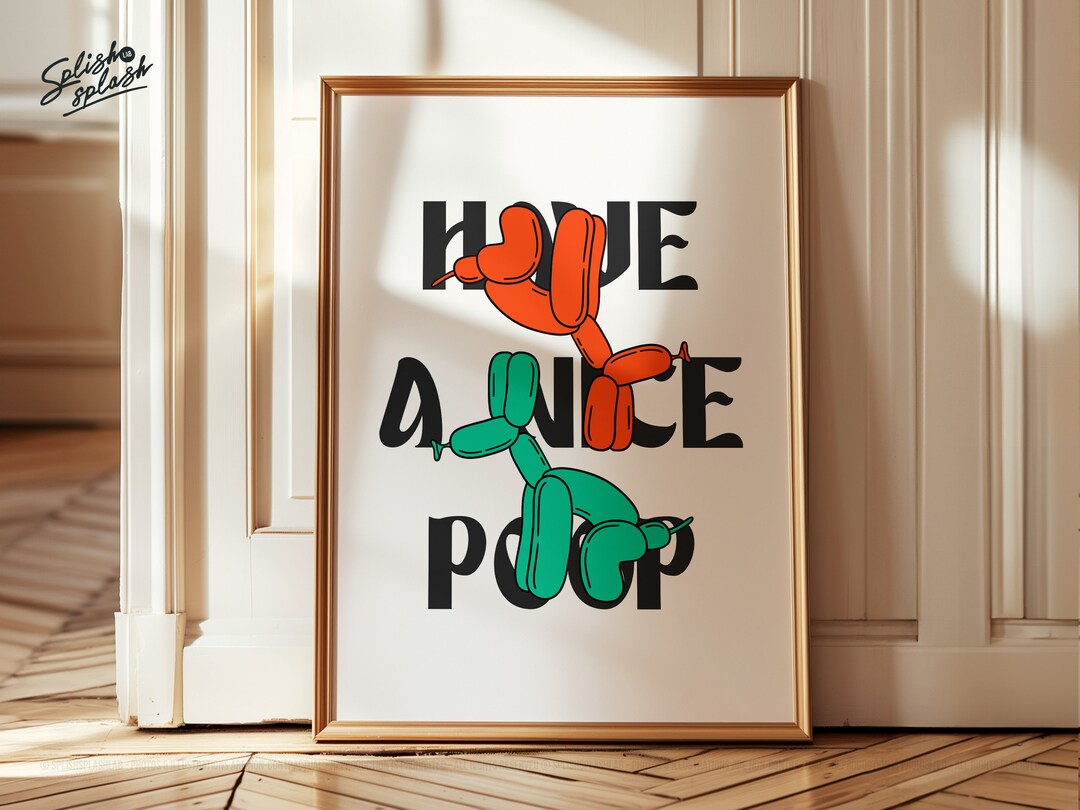 Dog Pooping Funny Poster, Bathroom Wall Art, Unique Poop Sign for ...