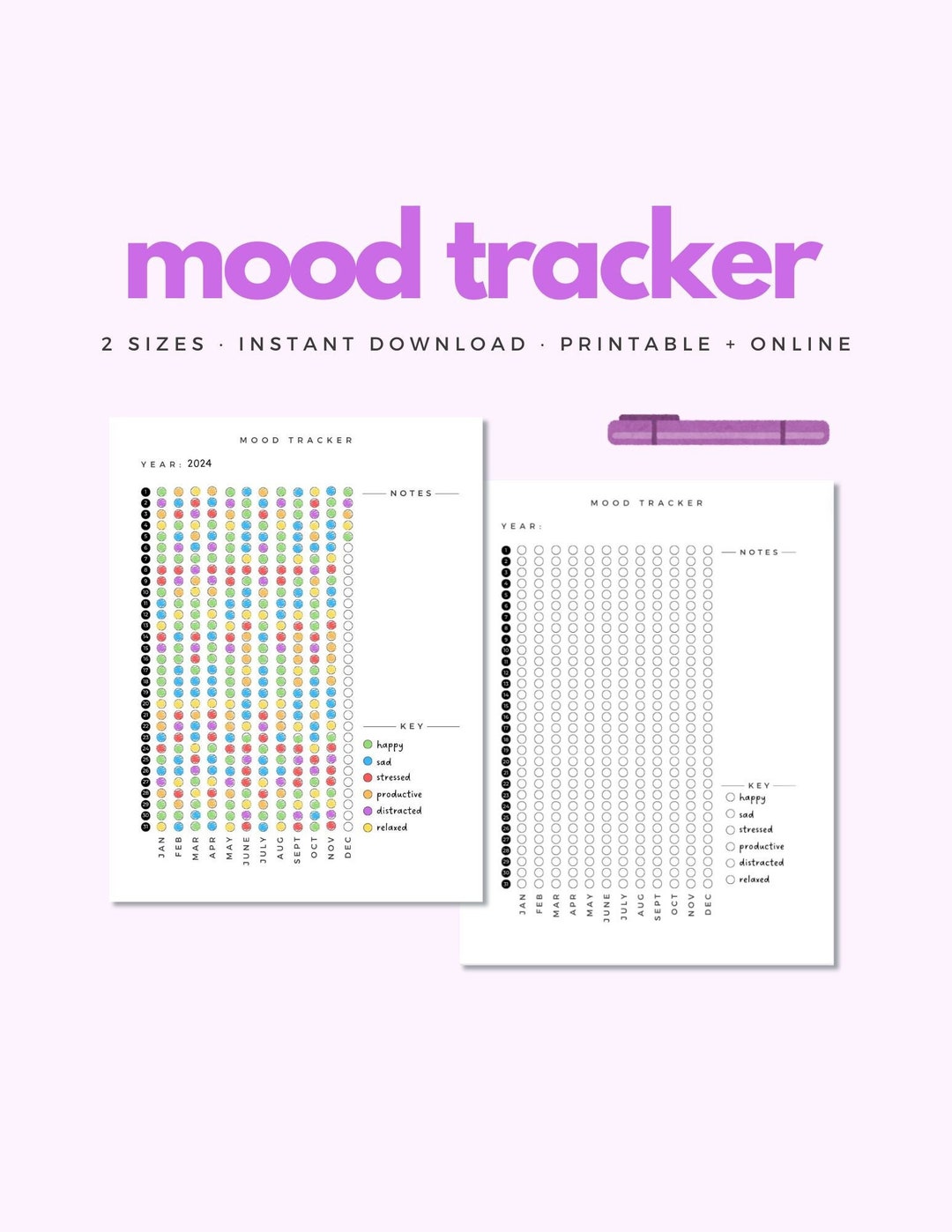 Mood Tracker Daily Planner Habit Tracker Color A4 Letter Instant ...