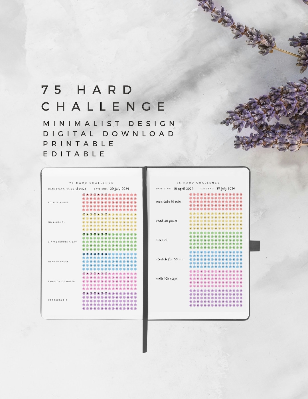 75 Hard Challenge Printable Template Workout Plan 75 Day Challenge PDF ...