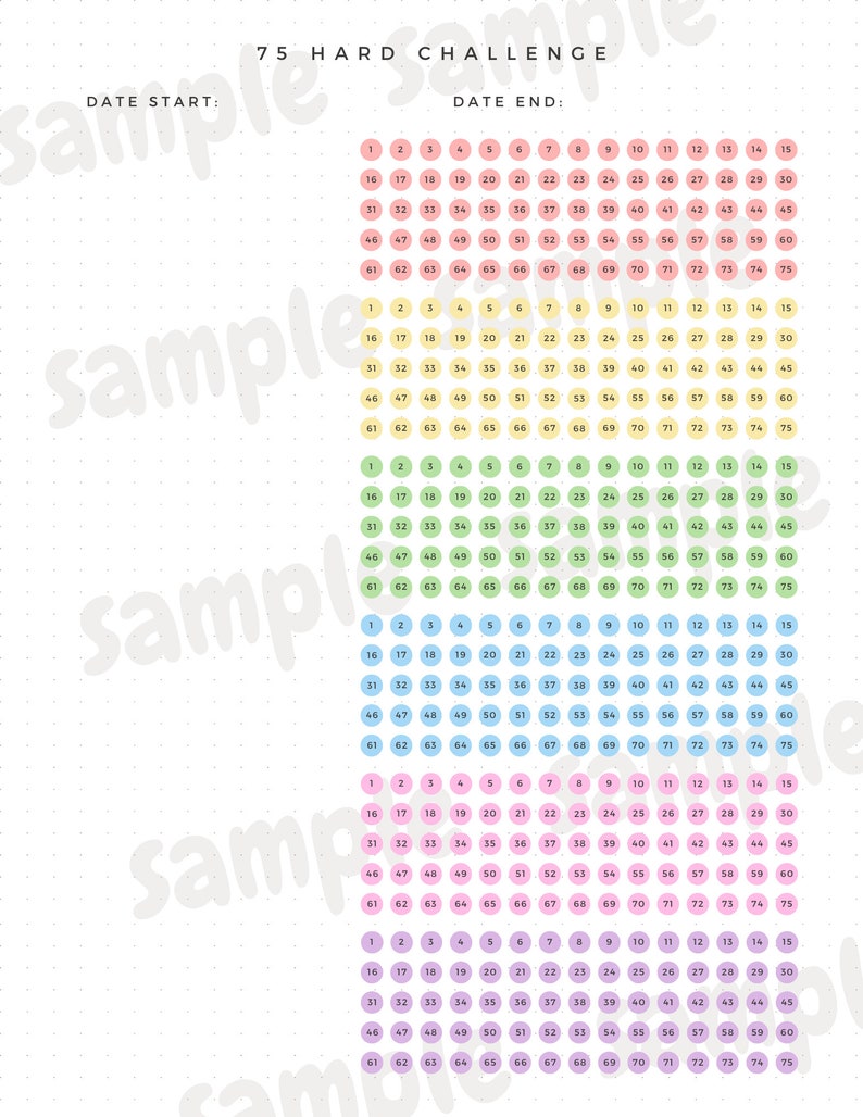 75 Hard Challenge Printable Template Workout Plan 75 Day Challenge PDF ...