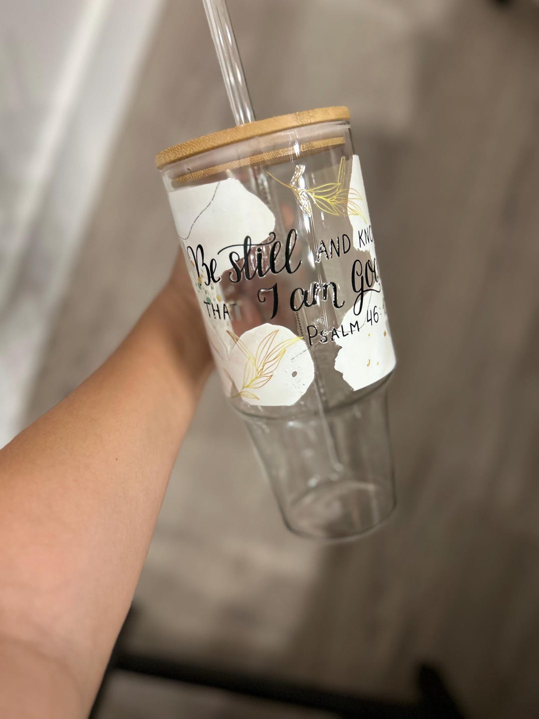 40oz Be Still & Know Glass Cup W/ Bamboo Lid and Glass Straw - Etsy