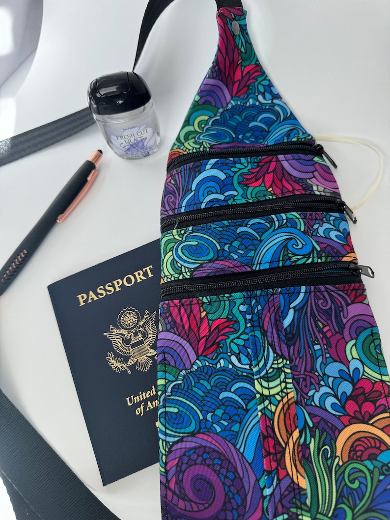 Colorful Swirls Slim Travel Sling, Travel Sling Bag, Crossbody Travel ...