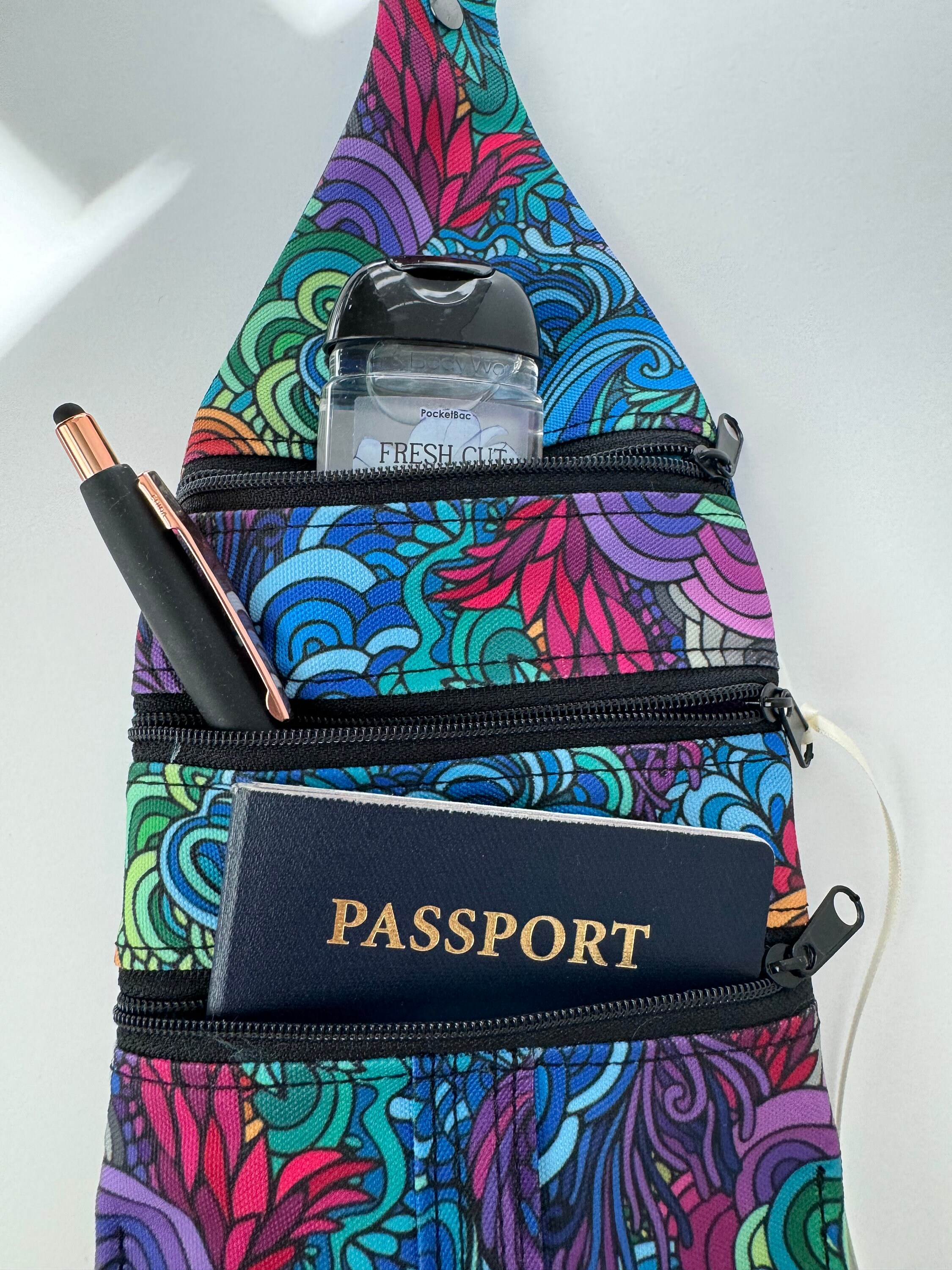 Colorful Swirls Slim Travel Sling, Travel Sling Bag, Crossbody Travel ...