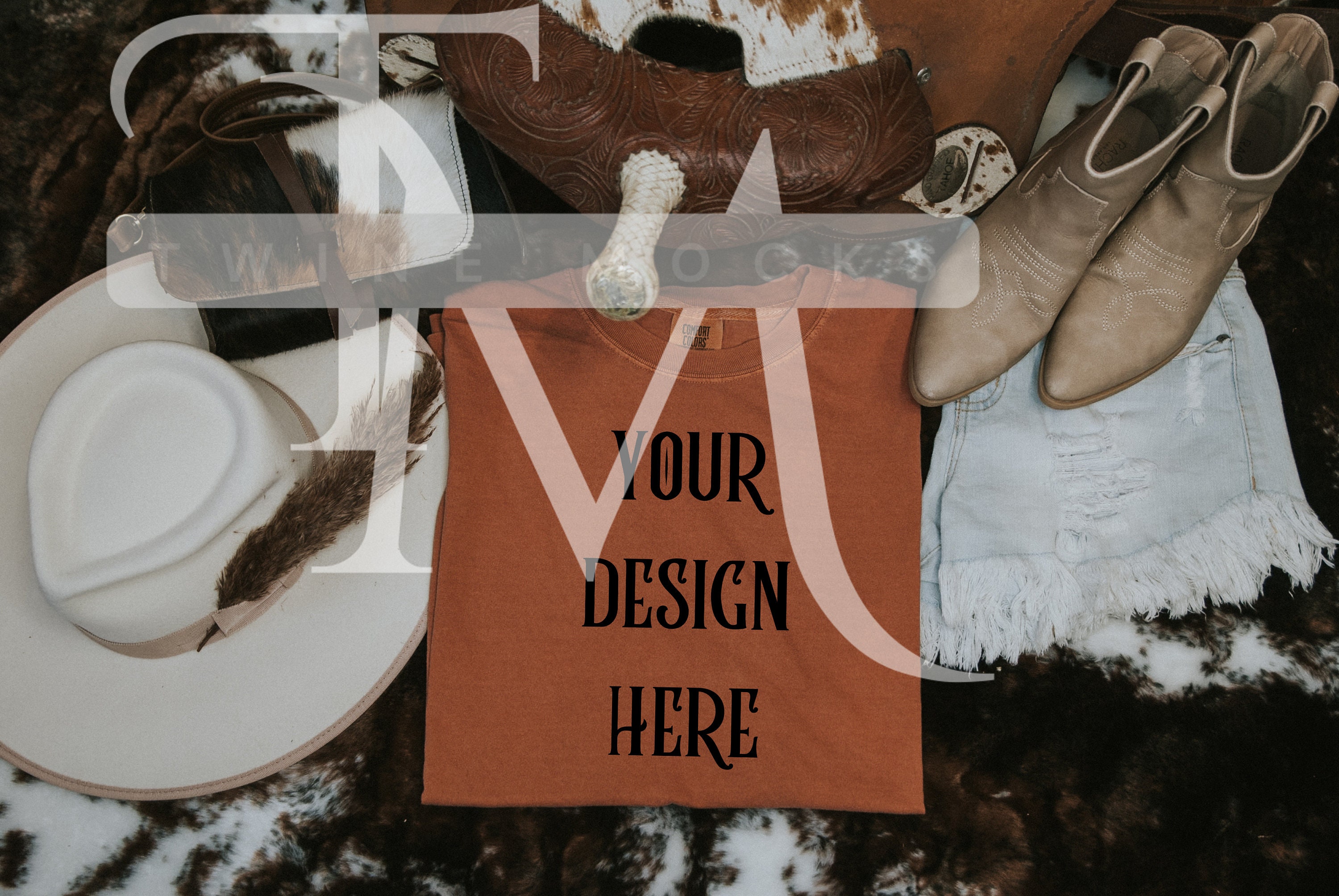 Western Mockup, Cowgirl Mock-up, Comfort Colors 1717 Yam Mockup ...