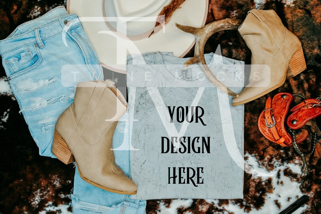 Western Mockup, Cowgirl Mock-up, Comfort Colors 1745 Smoke Mockup ...