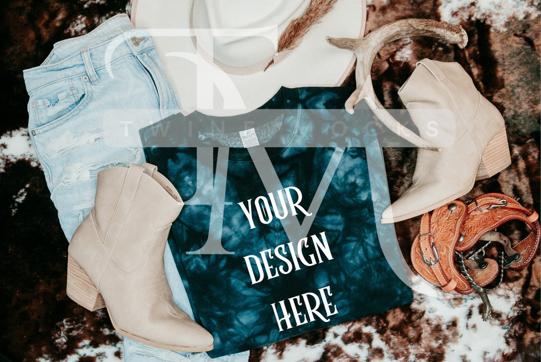 Western Mockup, Cowgirl Mock-up, Independent Trading Co. Tie-dye Black ...