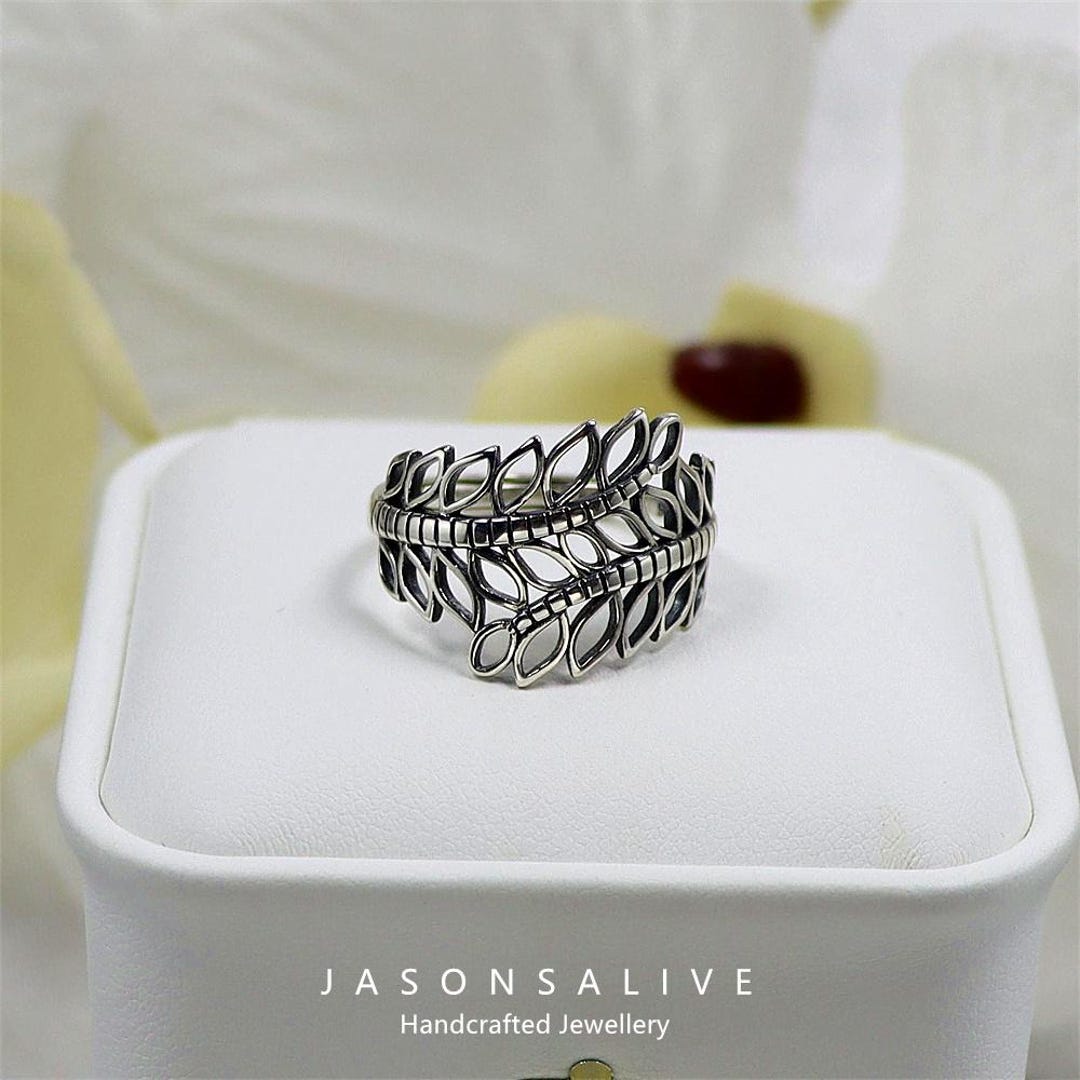 S925 Sterling Silver Olive Branch Ring, Vintage Ring, Ring Surrounded ...