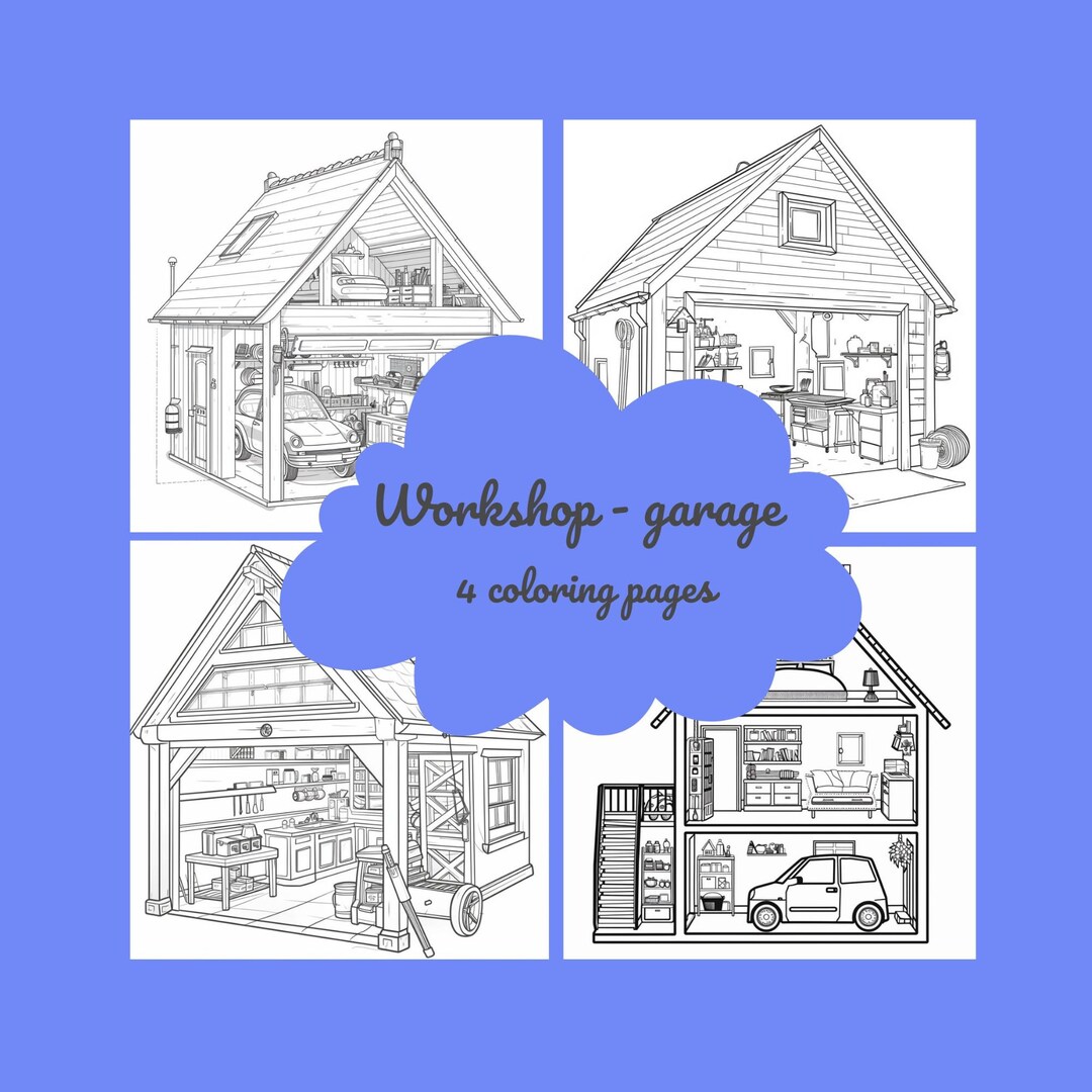 Workshop-garage Coloring Book, 4 Coloring Pages for Kids and Adults - Etsy