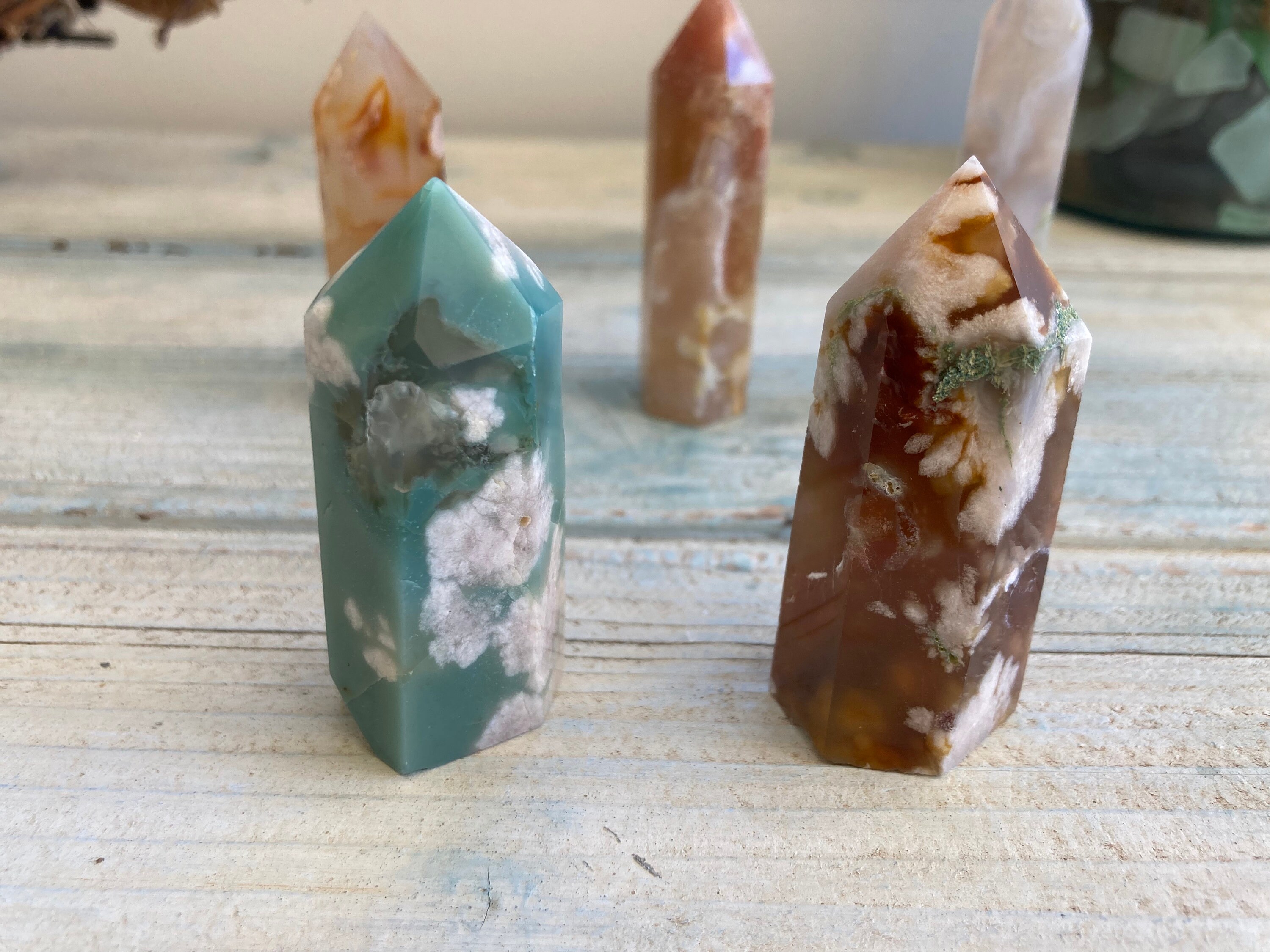 Rare Green Flower Agate Tower and Cherry Agate Tower - Etsy UK