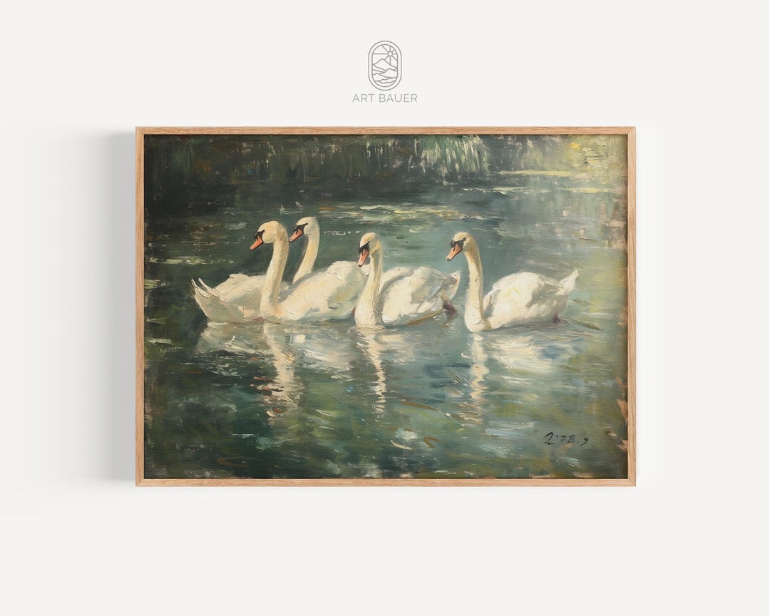 Elegant Swans | Pond Scene, Swan Painting, Gallery Print, Wildlife ...