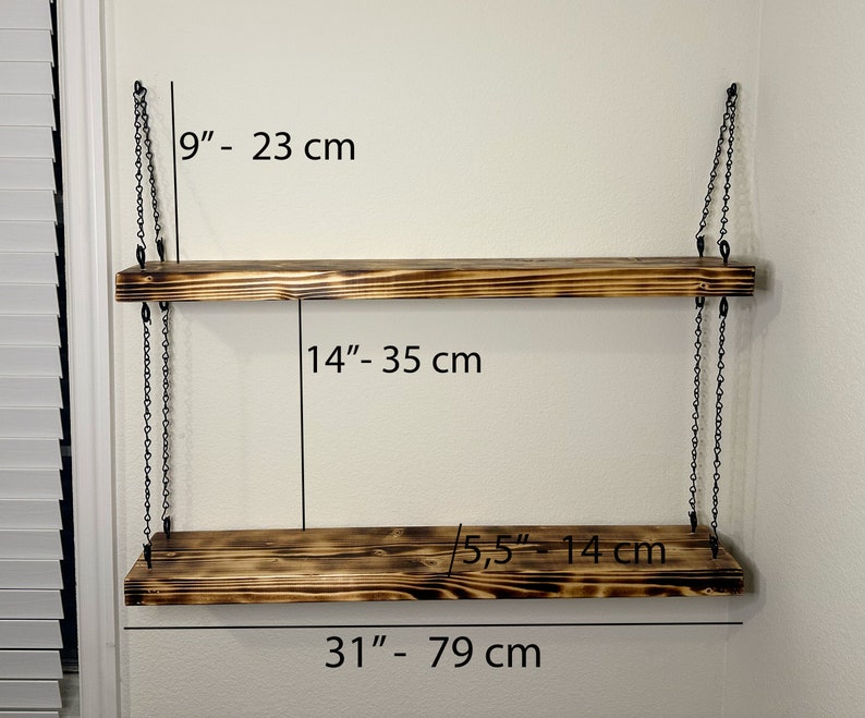 Rustic Burnt Handmade Floating Shelves Chain Brackets - Etsy