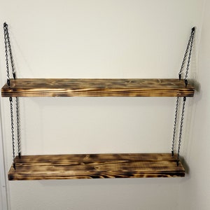 Rustic Burnt Handmade Floating Shelves Chain Brackets - Etsy