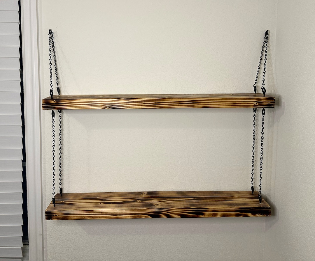 Rustic Burnt Handmade Floating Shelves Chain Brackets - Etsy