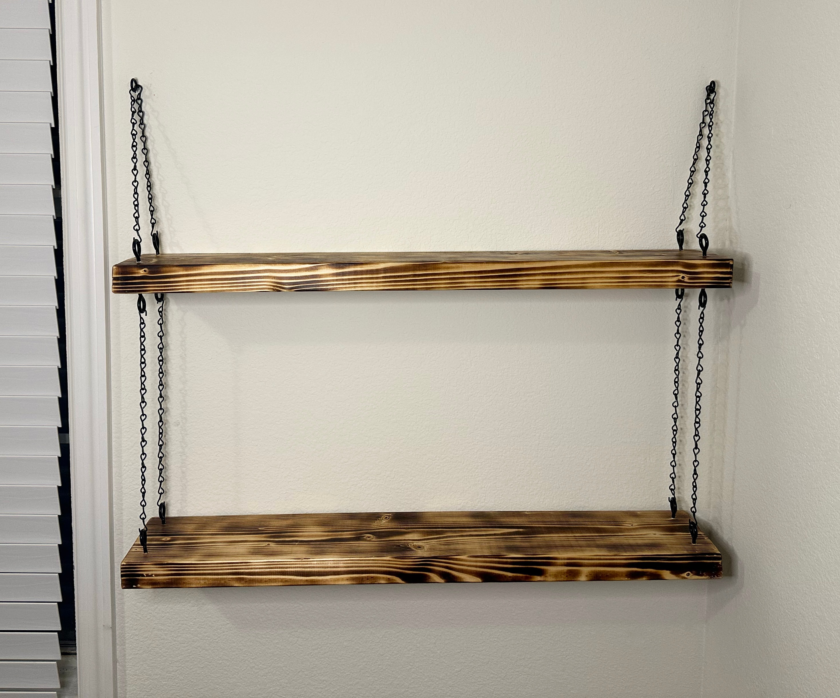 Rustic Burnt Handmade Floating Shelves Chain Brackets - Etsy