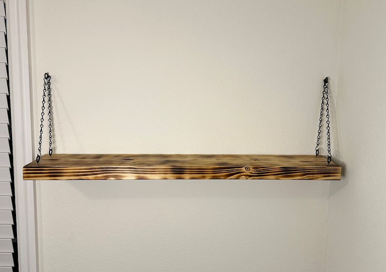 Rustic Burnt Handmade Floating Shelves Chain Brackets - Etsy