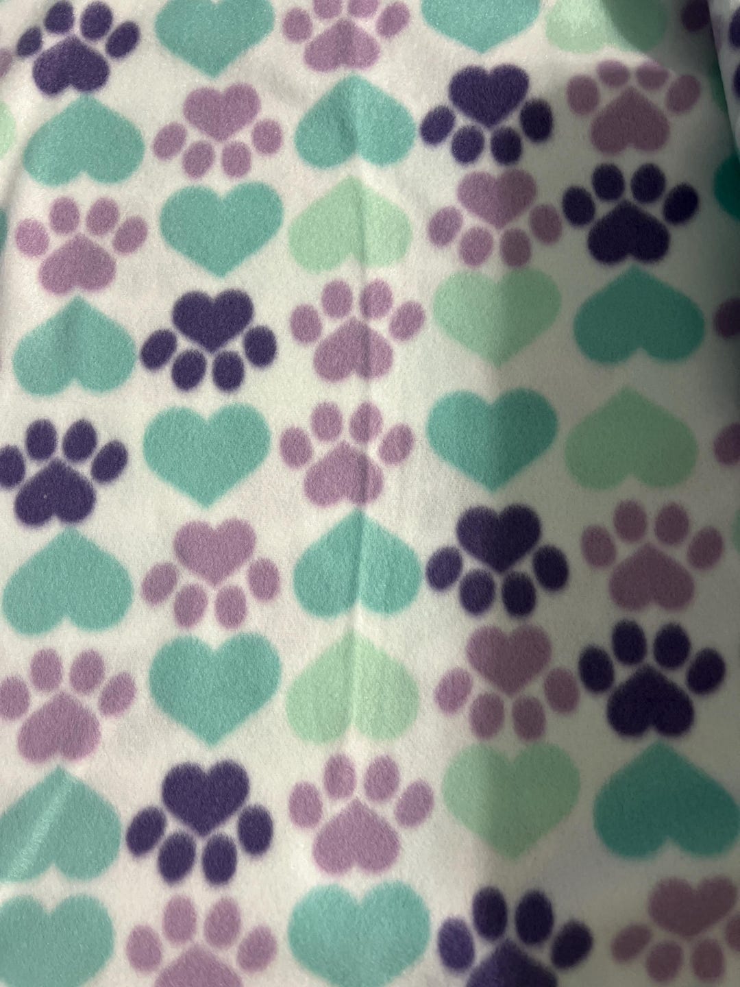 Teal Blue & Lilac Paws and Hearts on White Fleece - Etsy