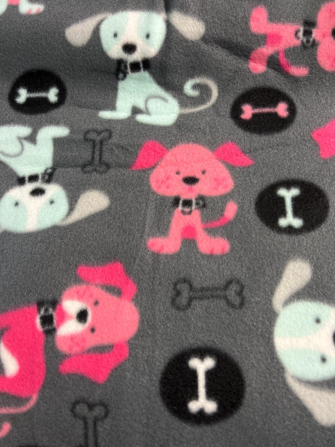 Pink & Blue Puppies on Gray Blizzard Fleece - Etsy
