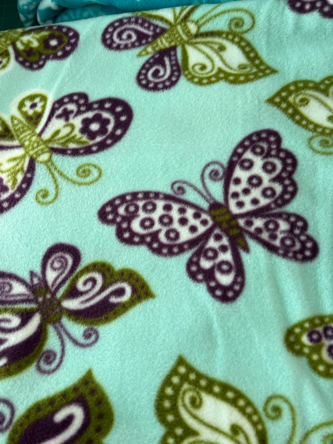 Olive Green & Purple Butterflies on Seafoam Anti-pill Fleece - Etsy