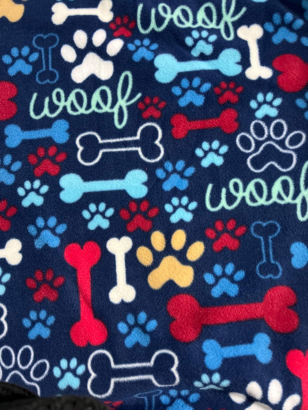 Woof Paws & Bones on Navy Anti-pill Fleece - Etsy