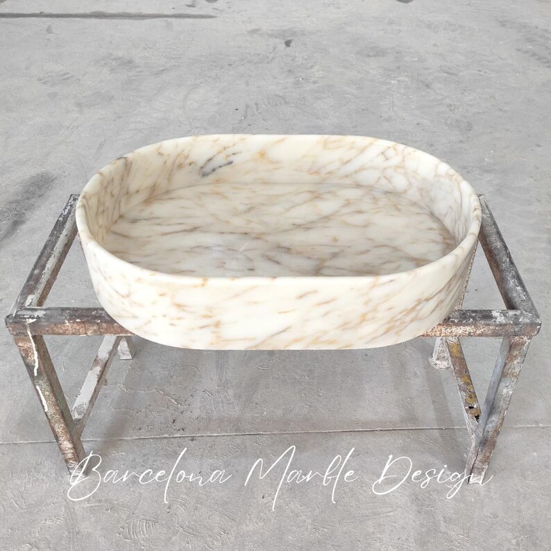 Calacatta Gold Marble Oval Sink, Handmade Oval Marble Basin, Custom ...