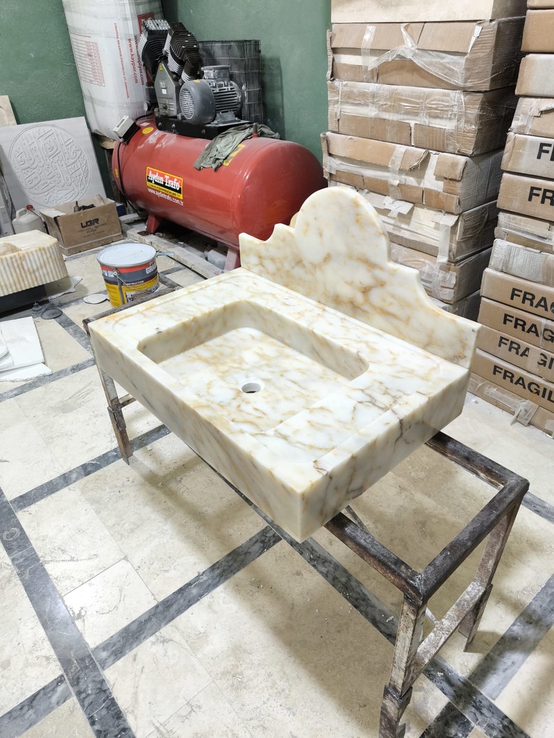 Calacatta Sugar Marble Sink Wall Mount Marble Sink With Backsplah ...