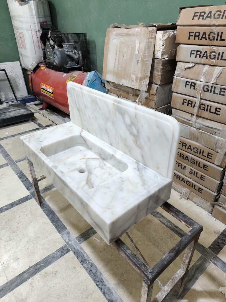 Calacatta Gold Marble Sink Wall Mount Marble Sink With Backsplash ...