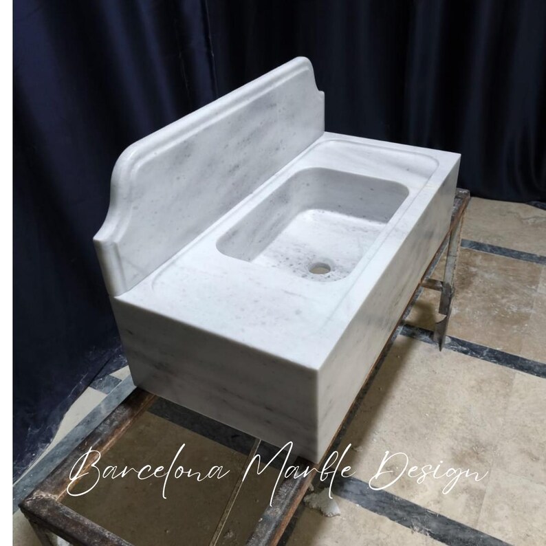 Carrara Marble Sink With a Chic Design Backsplash, Marble Bathroom Sink ...